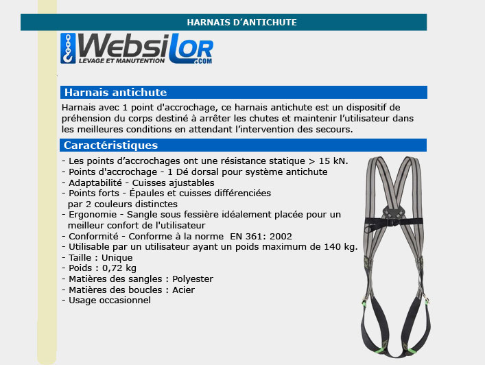Harnais de sécurité antichute - Websilor.com